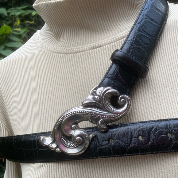 Brighton | Accessories | Vintage Brighton Floral Buckle Black Reptile ...